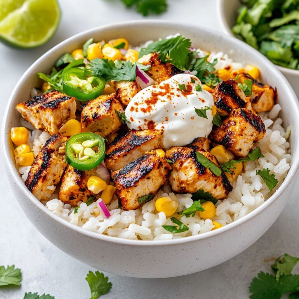 Street Chicken Corn Rice Bowl : Easy 30-Minute Meal