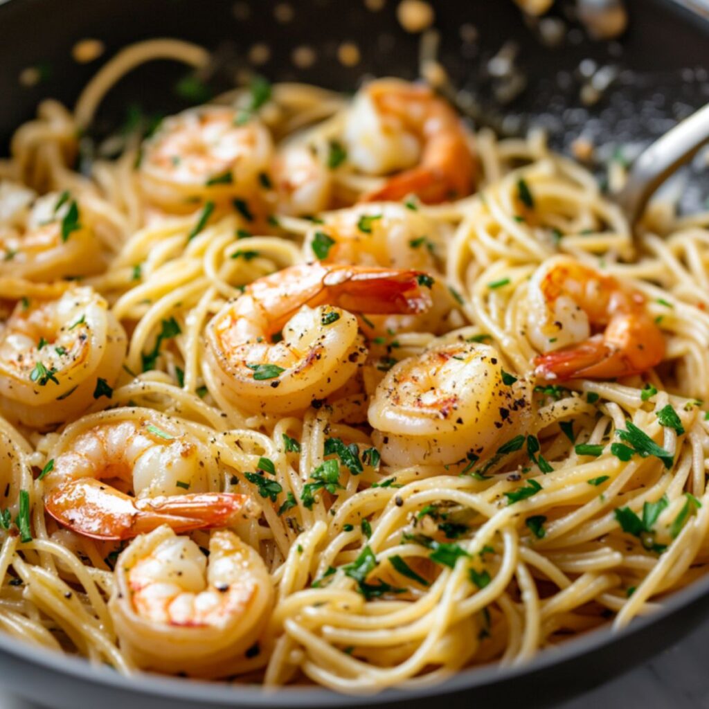 Easy Spaghetti Aglio e Olio with Shrimp -15-Minute Recipe