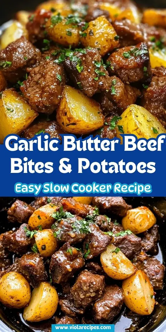 Easy Slow Cooker Garlic Butter Beef Bites and Potatoes for 6